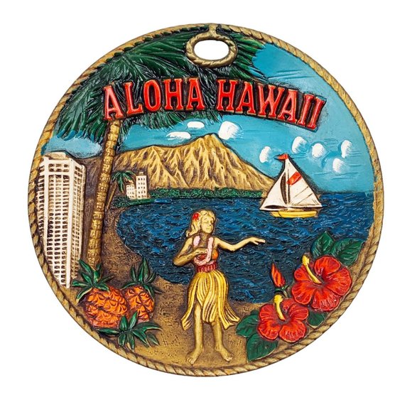 Vintage | Accents | Vtg Hawaii Souvenir Plate 3d Aloha Wall Plaque Hula ...